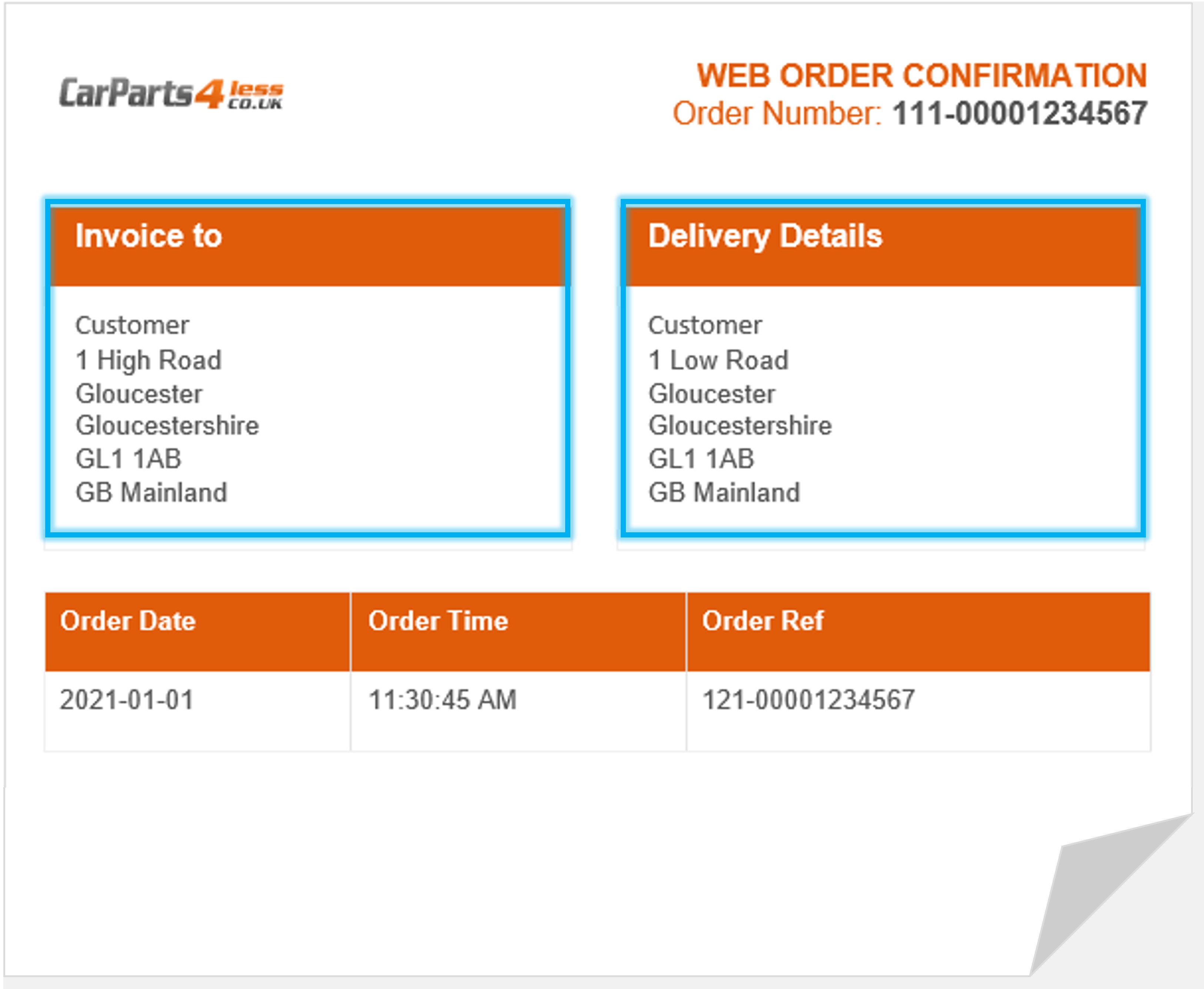 Your Order Confirmation Email – Car Parts 4 Less